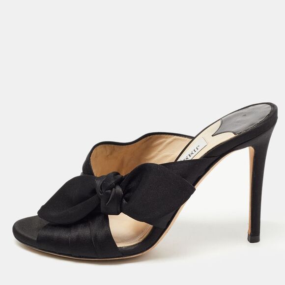 Jimmy Choo | Shoes | Jimmy Choo Black Satin Keely Slide Sandals Size 35 | Poshmark